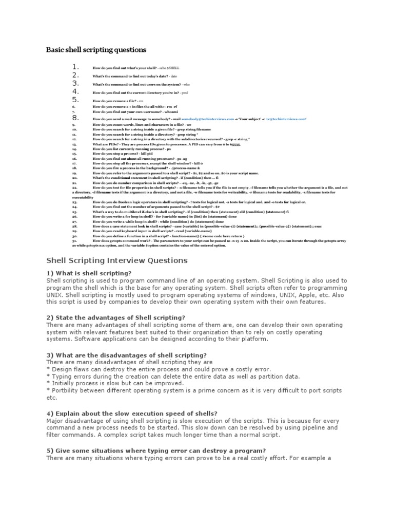 Basic Shell Scripting Questions | PDF | Command Line Interface | Areas Of Computer Science