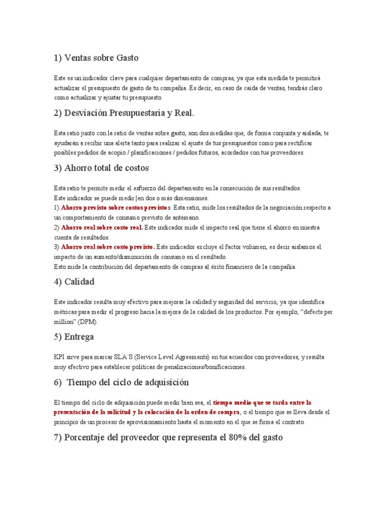 Indicadores Clave para Compras Efectivas | PDF | Ahorro | Presupuesto