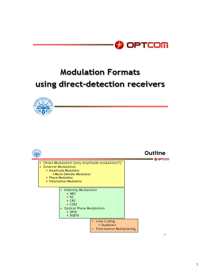 Modulation Formats Using Direct-Detection Receivers: Outline | PDF | Modulation | Bandwidth ...