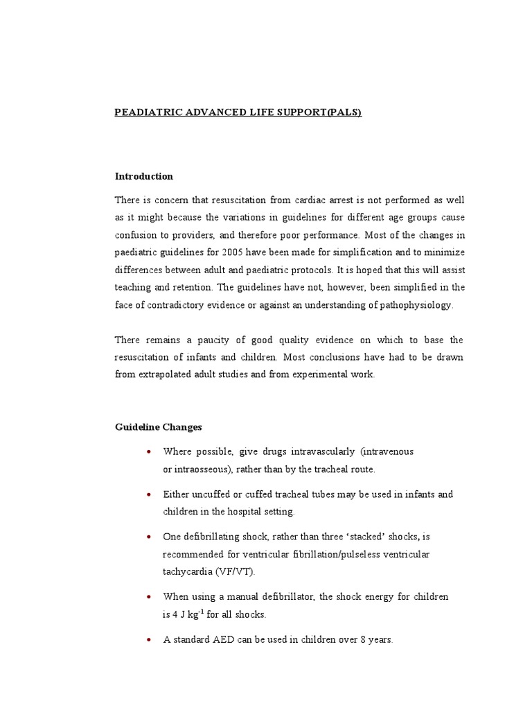 Peadiatric Advanced Life Support (Pals) | PDF | Cardiopulmonary ...