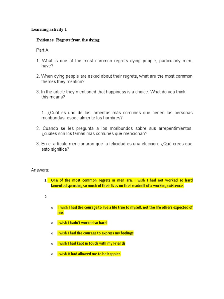 Evidence Regrets From The Dying PARTE A | PDF | Self-Improvement ...