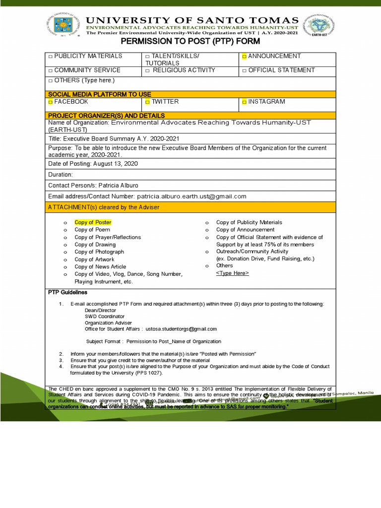 Permission To Post (PTP) Form | PDF | Public Sphere | Communication