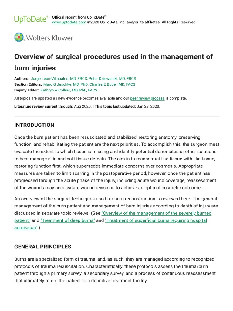 Overview of Surgical Procedures Used in The Management of Burn Injuries ...