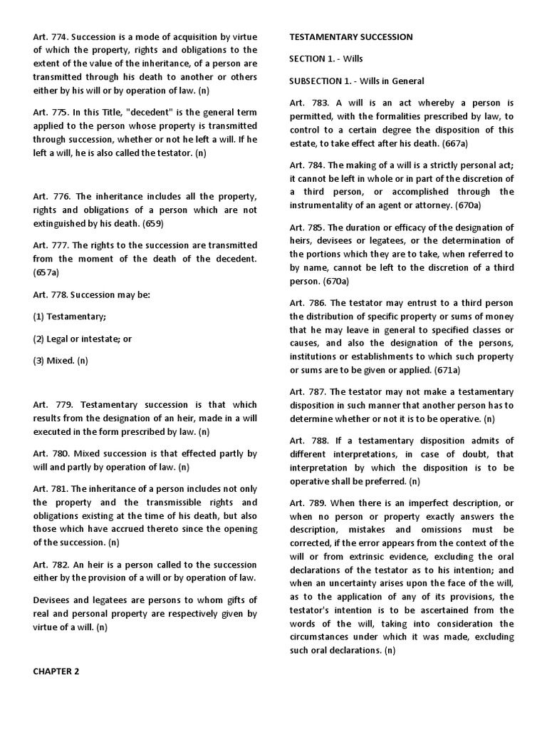 Testamentary Succession | PDF | Will And Testament | Inheritance