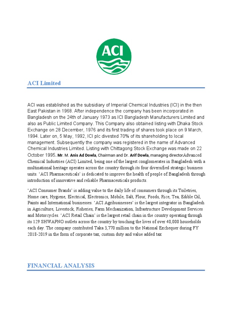 ACI Limited FM | PDF | Equity (Finance) | Return On Equity
