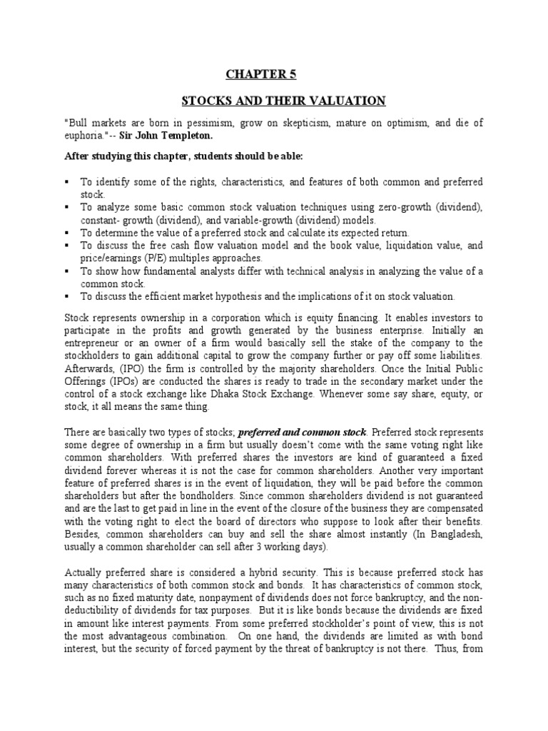 Stocks and Their Valuation | PDF | Preferred Stock | Stocks