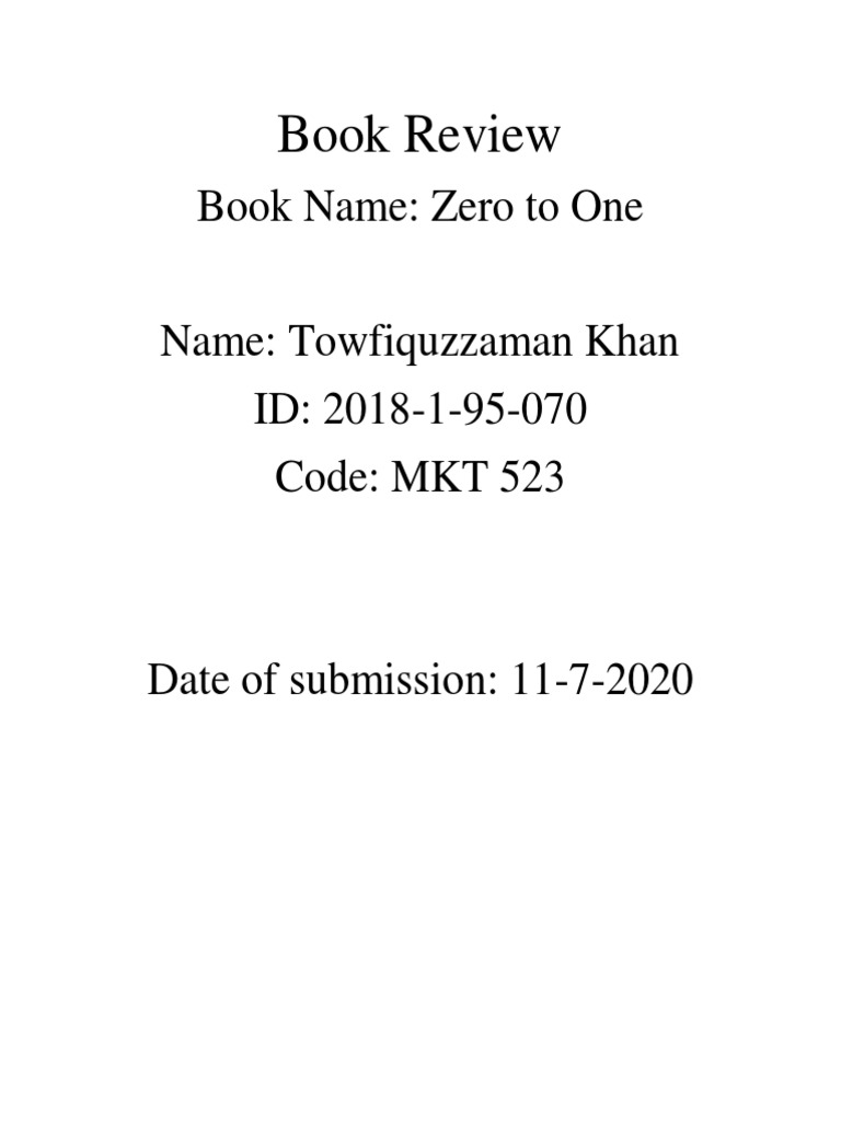 Zero to One: A Book Review | PDF