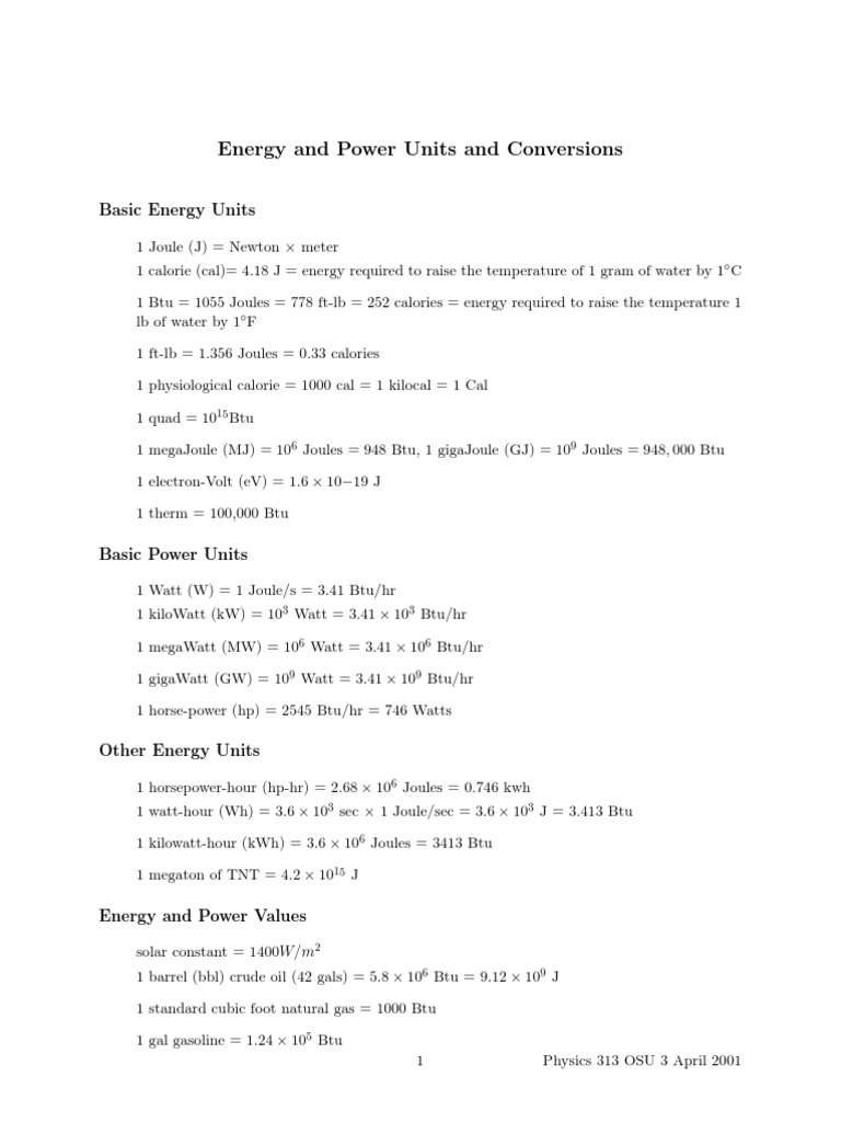 Energy and Power Units and Conversions | PDF | Kilowatt Hour | Watt
