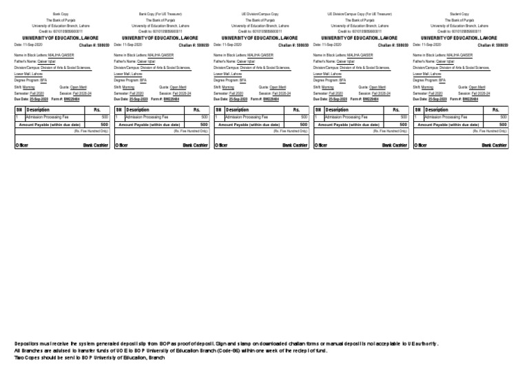 University of Education Fee Challan | PDF | Money | Economies