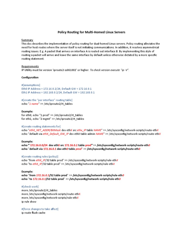 Policy Routing For Multi-Homed Linux Servers | PDF | Routing | Internet Protocols