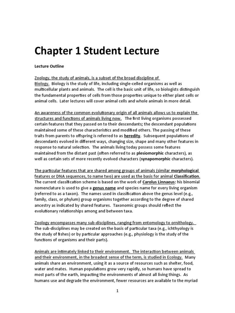 Chapter 1 Student Copy Zoology | PDF | Taxonomy (Biology) | Zoology