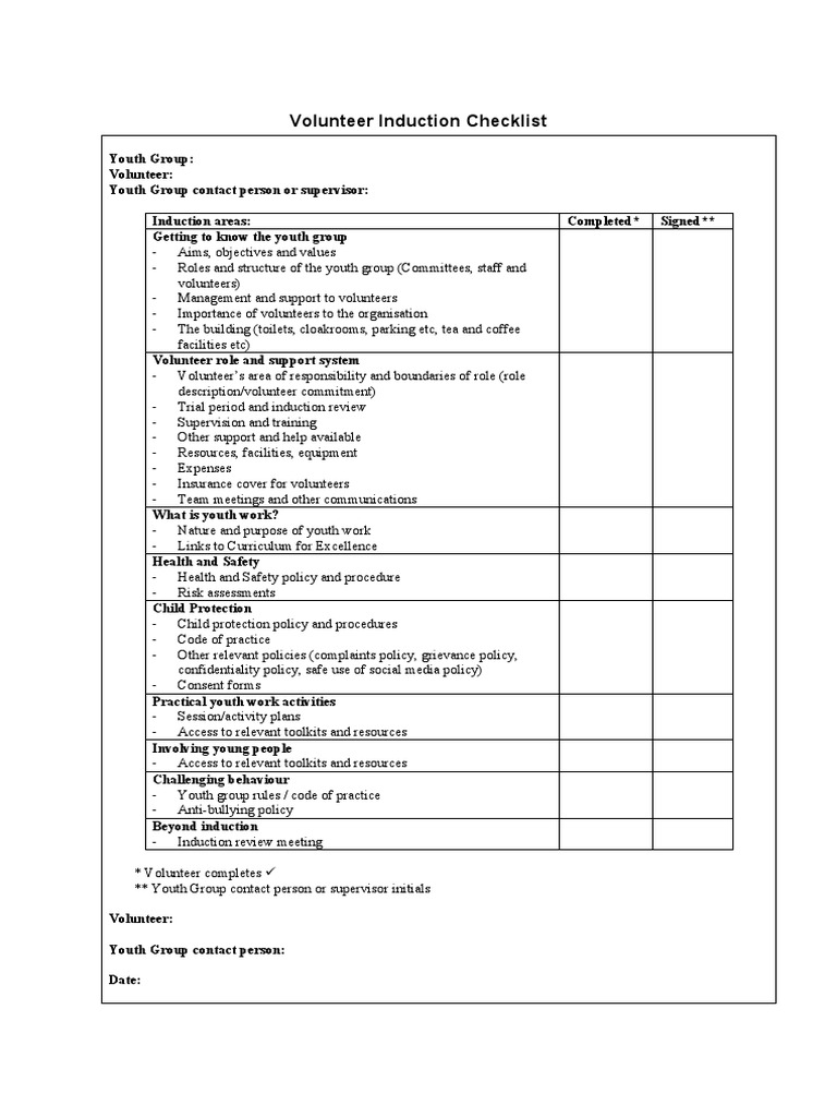 Volunteer Induction Checklist v2 | PDF