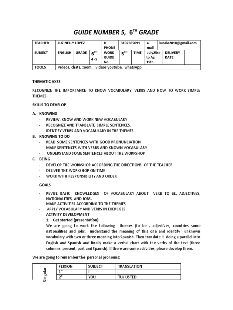 Guide Number 5 6 Grade Tools PDF English Language Subject Grammar 