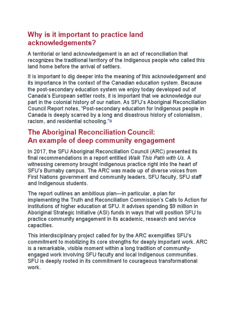 Why Is It Important To Practice Land Acknowledgements? | PDF | Privacy ...