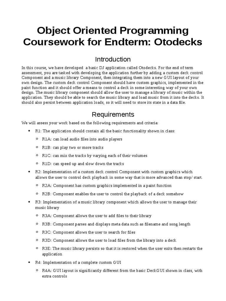 Object Oriented Programming Coursework For Endterm: Otodecks | PDF | Library (Computing ...