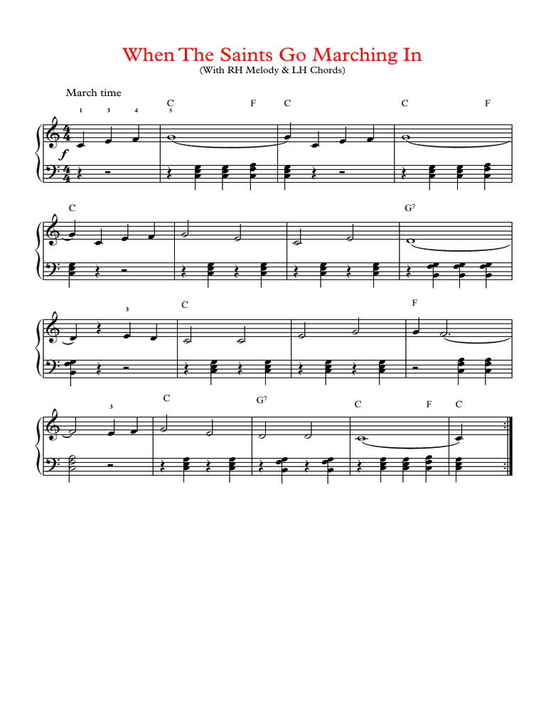 When The Saints Go Marching in - RH MELODY - LH CHORDS - Partitura ...
