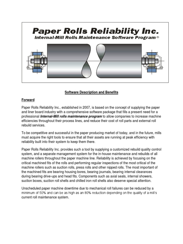 Paper Rolls Reliability Inc Software Description and Benefits | PDF ...