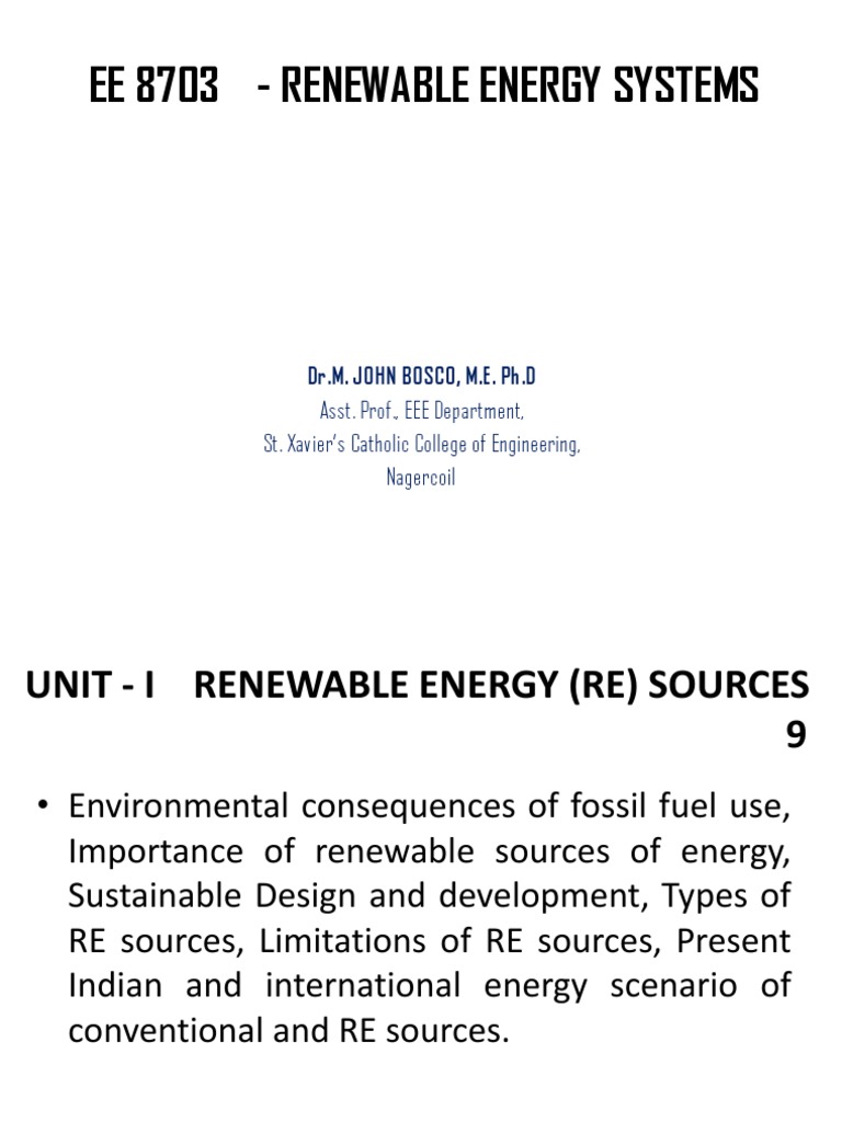 EE 8703 - RES - Unit - 1 PDF | PDF | Solar Power | Photovoltaics