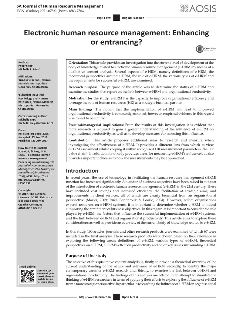 Electronic Human Resource Management Enhancing | PDF | Human Resource ...