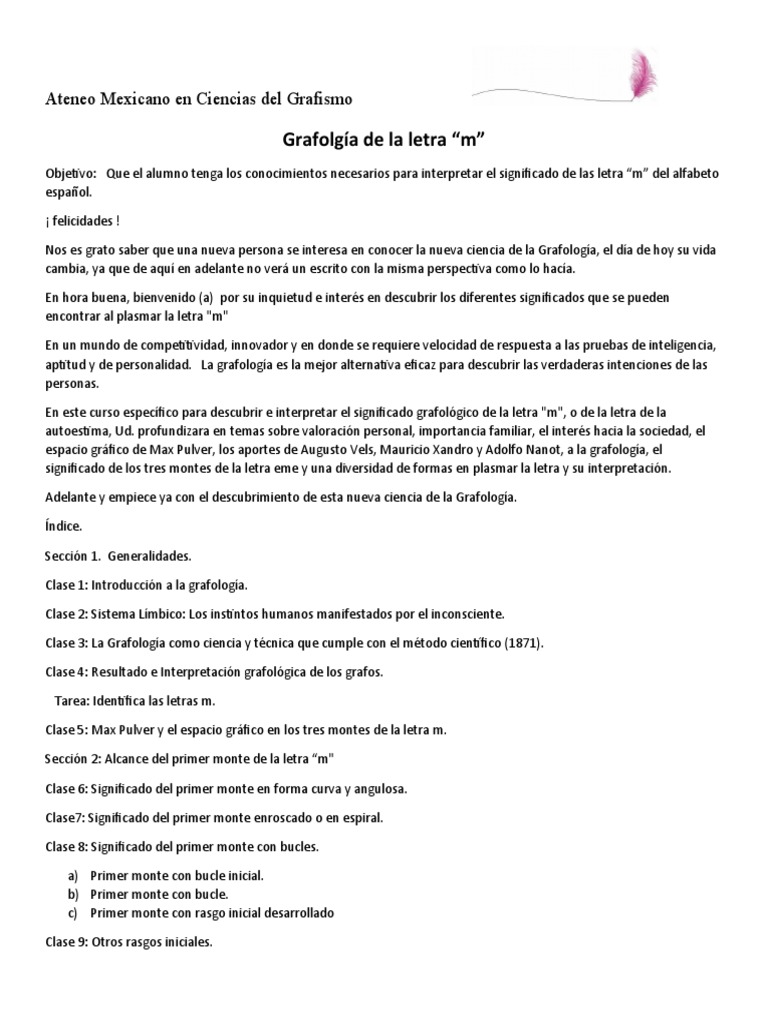 Grafología de La Letra M (Temario) | PDF | Grafología | Sicología