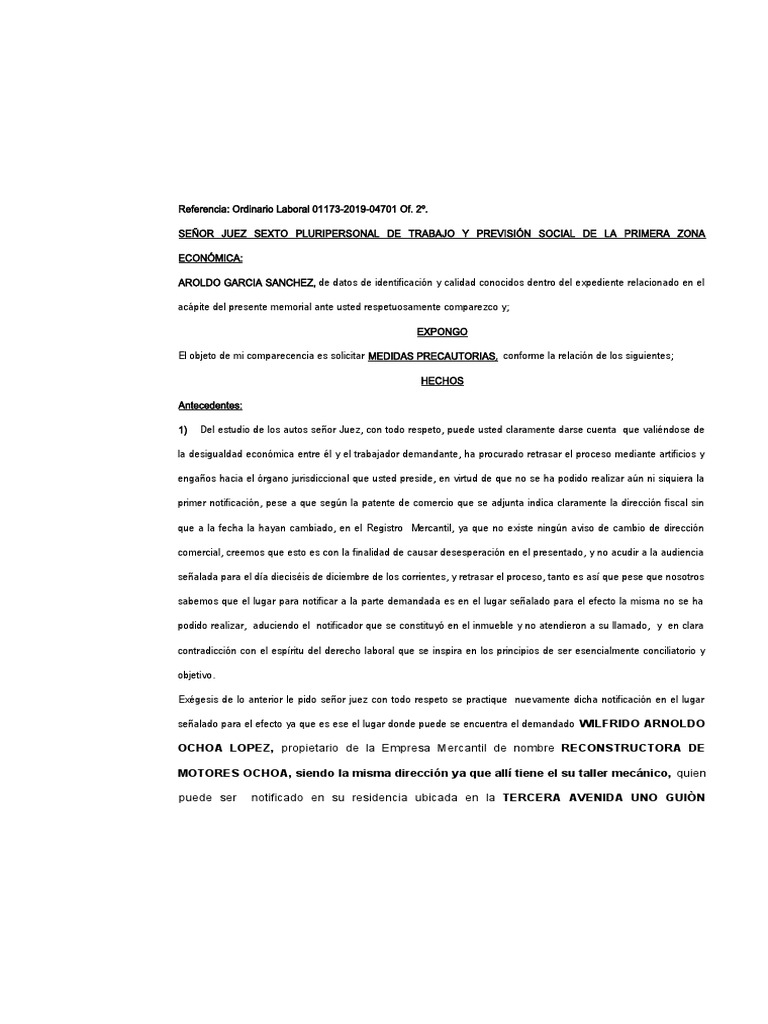Embargo Precautorio Laboral de Aroldo | PDF | Instituciones sociales ...