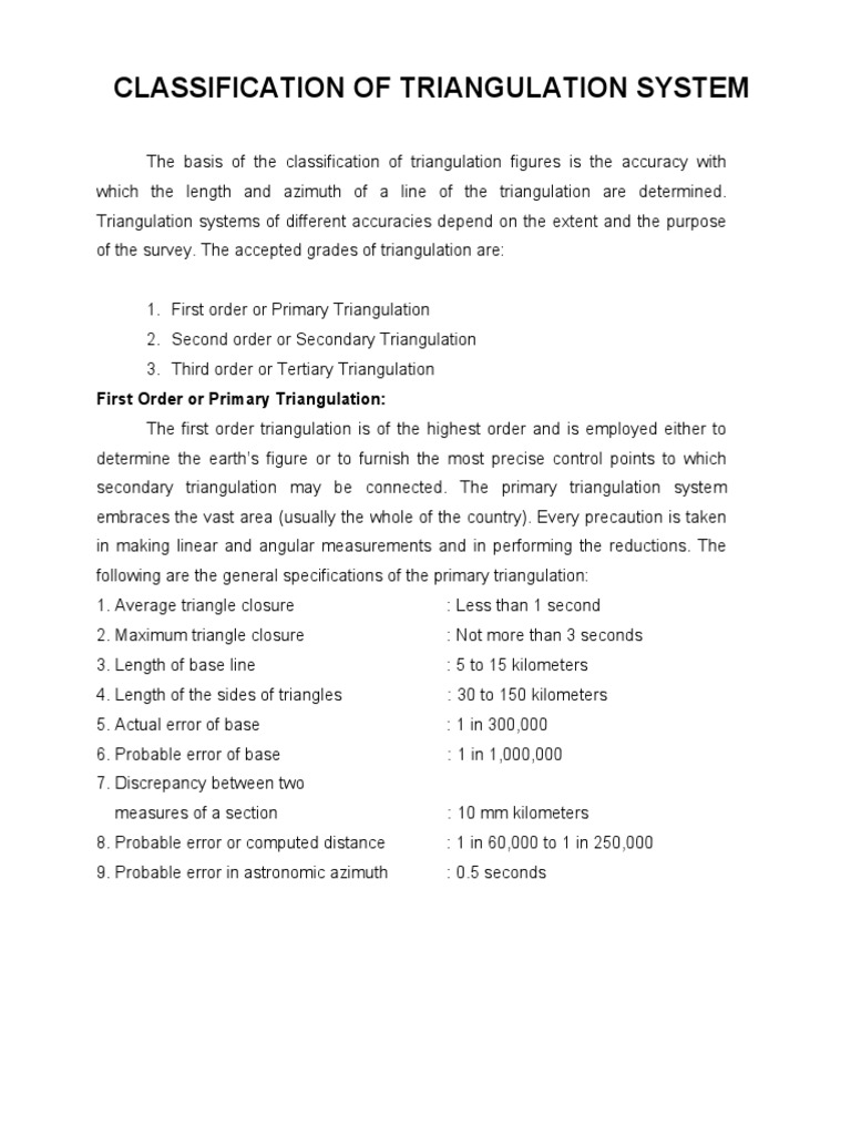 Classification of Triangulation System | PDF | Surveying | Scientific ...