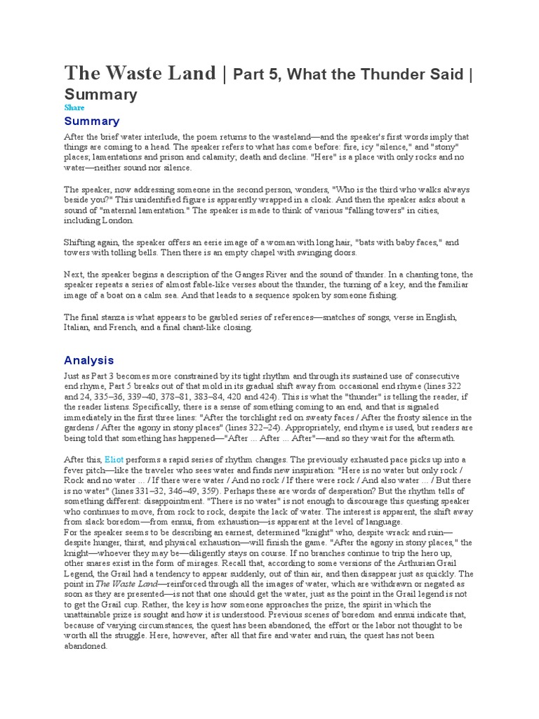 The Waste Land - : Part 5, What The Thunder Said | PDF | Holy Grail ...