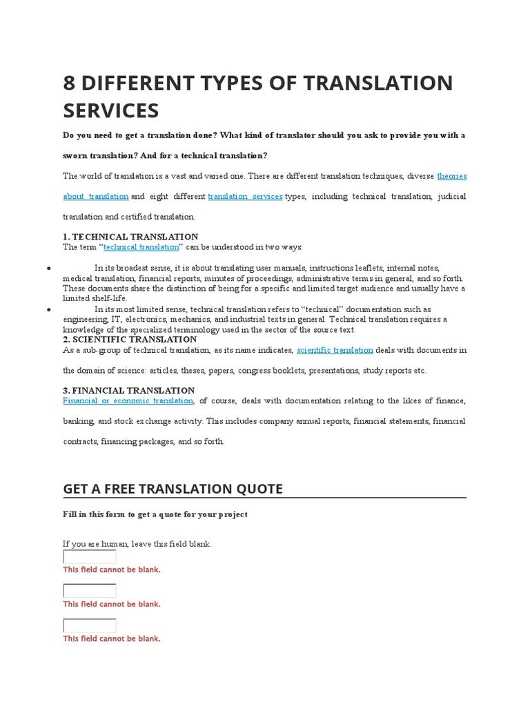 8 Different Types of Translation Services | Download Free PDF ...