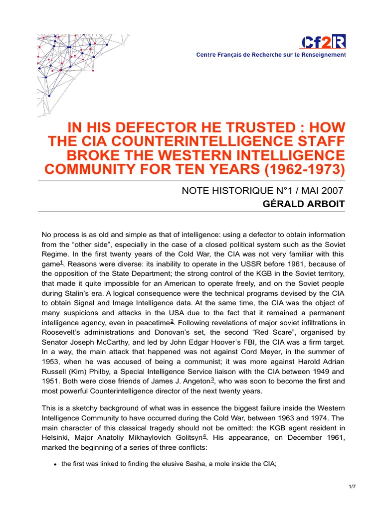 In His Defector He Trusted How The CIA Counterintelligence Staff Broke ...