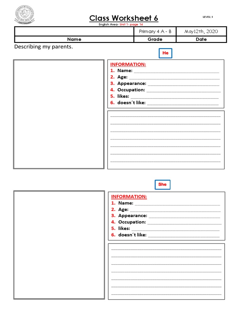 Describing My Parents Worksheet | PDF