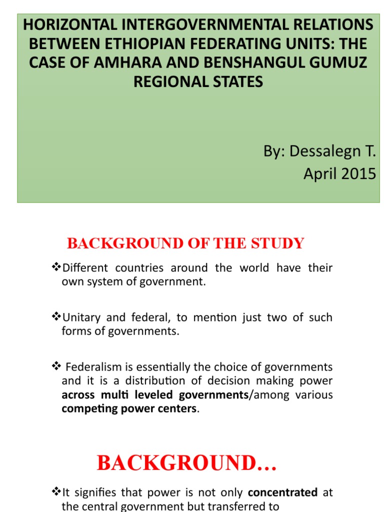 Horizontal Intergovernmental Relations Between Ethiopian Federating ...