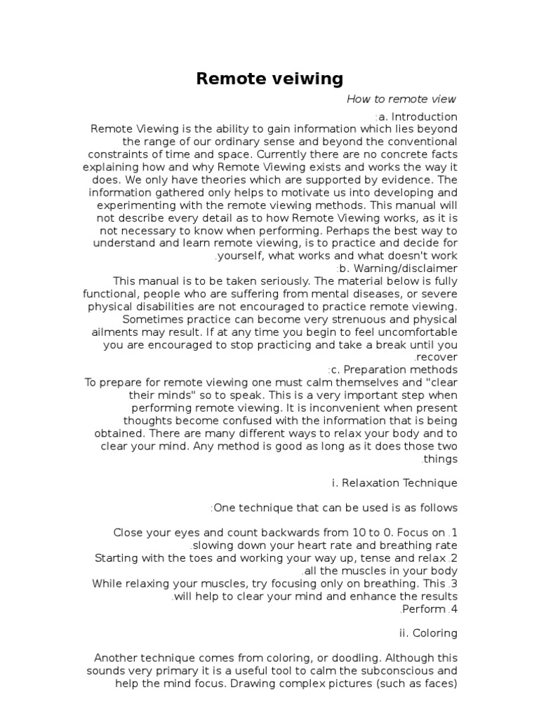 Remote Veiwing: How To Remote View | PDF