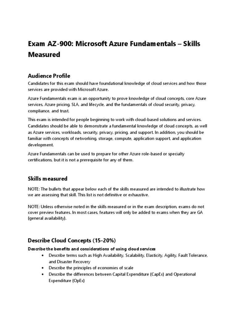 Exam Az 900 Microsoft Azure Fundamentals Skills Measured PDF | PDF ...
