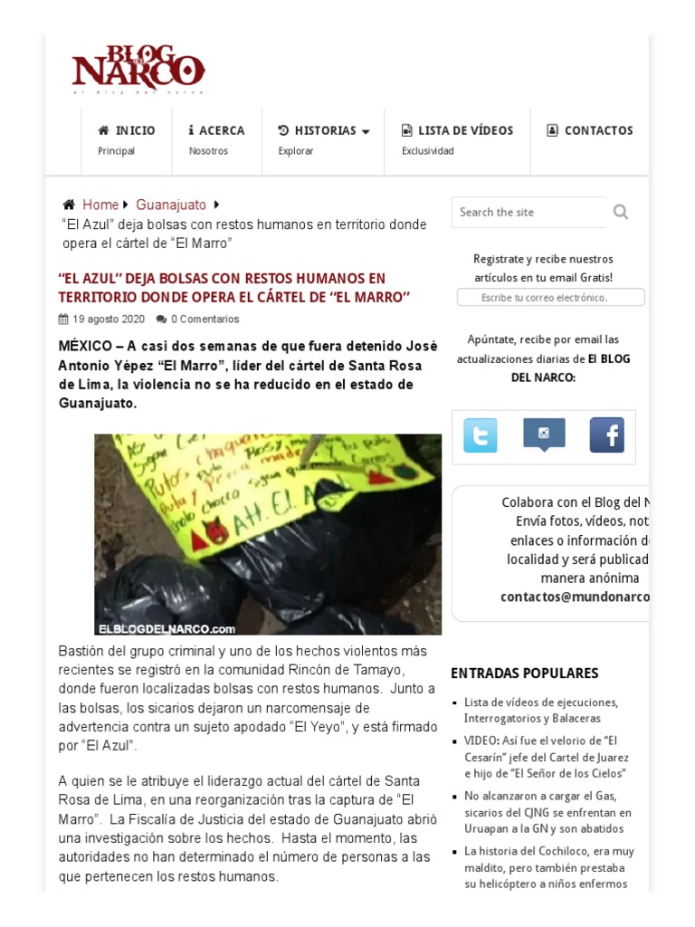 "El Azul" Deja Bolsas Con Restos Humanos en Territorio Donde Opera El ...