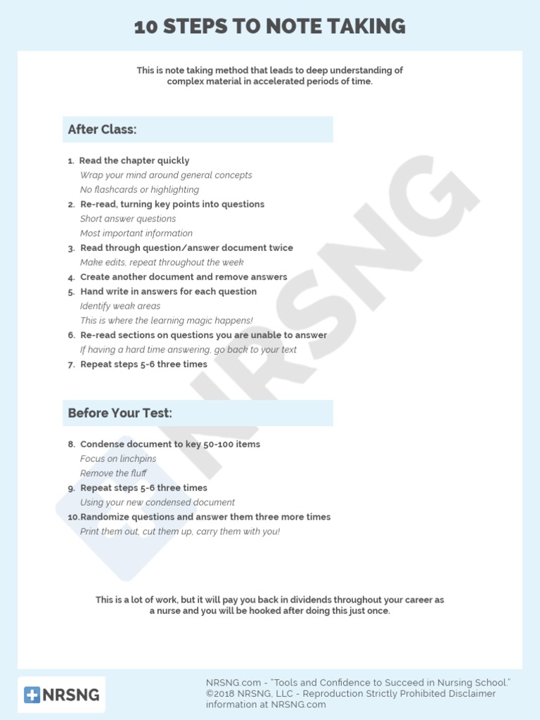 10 Steps To Note Taking: After Class | PDF | Self-Improvement