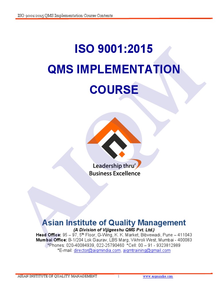 ISO 9001 2015 QMS Implementation Course Contents | PDF | Business ... ISO 9001 2015 QMS Implementation Course Contents | PDF | Business ...