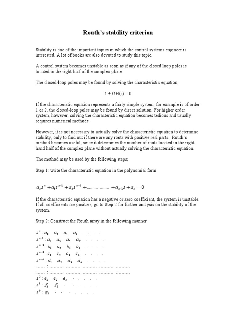 Routh's Stability Criterion: A S A S A S A S A | PDF | Stability Theory ...