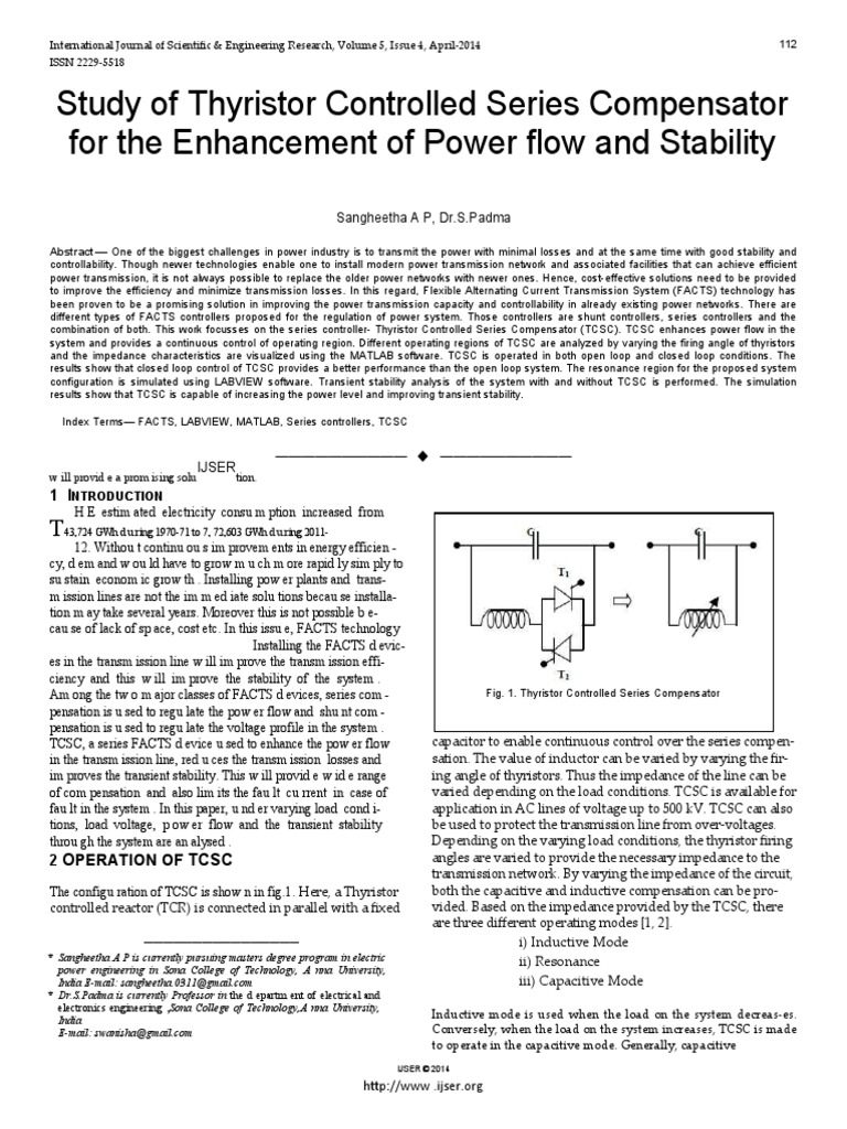 Study of Thyristor Controlled Series Compensator For The Enhancement ...