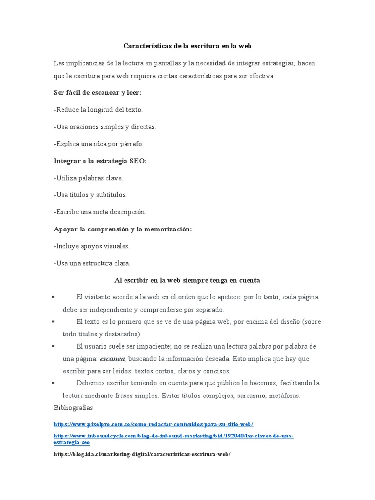 Características de La Escritura en La Web | PDF | Red mundial ...