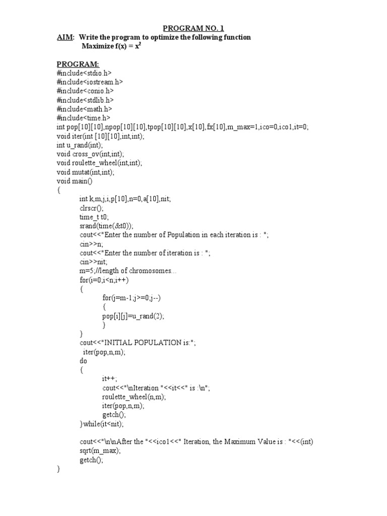 Program No. 1 AIM: Write The Program To Optimize The Following Function Maximize F (X) X Program ...
