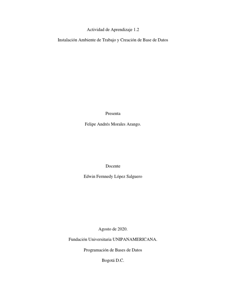 Actividad de Aprendizaje 1.2 | Descargar gratis PDF | Mi sql | Bases de ...