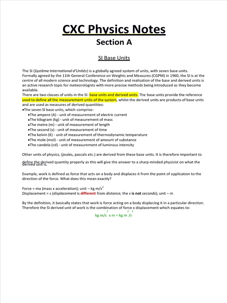 CXC Physics Notes: Section A | PDF | Force | Weight
