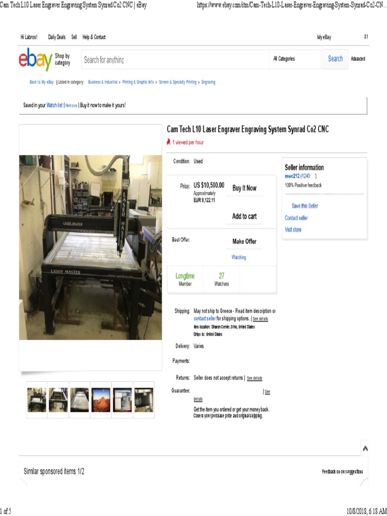 Cam Tech L10 Laser Engraver Engraving System Synrad Co2 CNC - Ebay ...