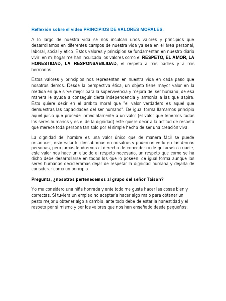 Principios y Valores-Videos Reflexion | PDF