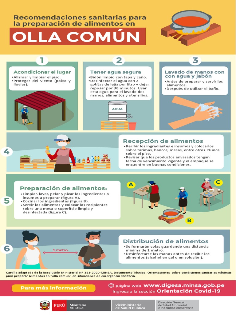 Recomendaciones Sanitarias para La Preparacion de Alimentos en Olla Comun PDF | PDF | Agua ...