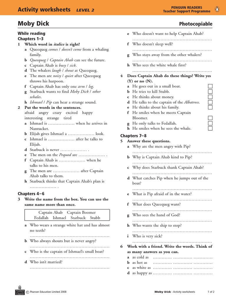 Moby Dick: Activity Worksheets | Download Free PDF | Moby Dick ...