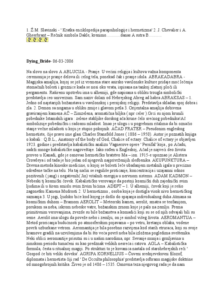 Ž.M. Slavinski - ' Kratka Enciklopedija Parapsihologije I Hermetizma' | PDF