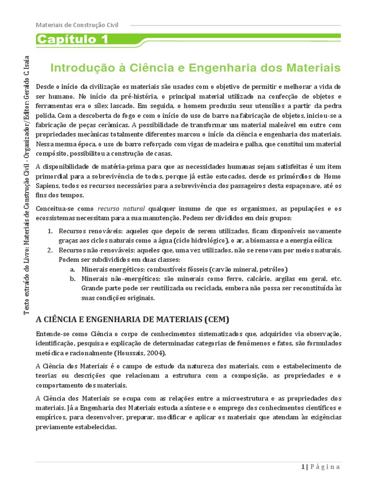 Cap 1 Introdução à Ciência E Engenharia Dos Materiais Download Grátis