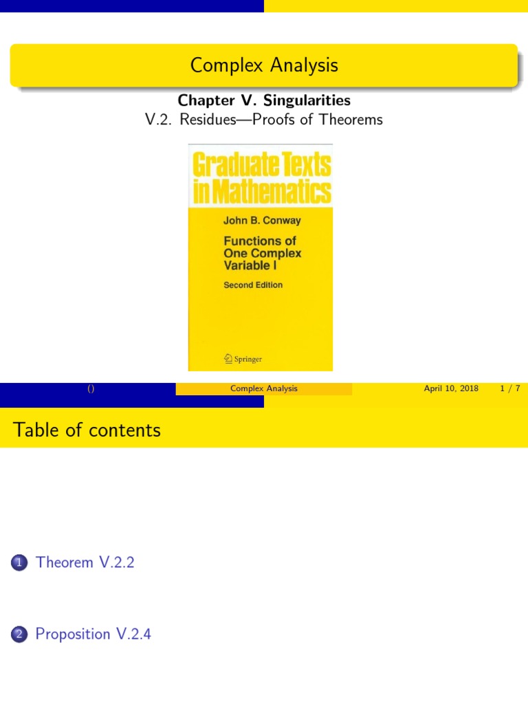 Complex Analysis: Chapter V. Singularities V.2. Residues-Proofs of ...