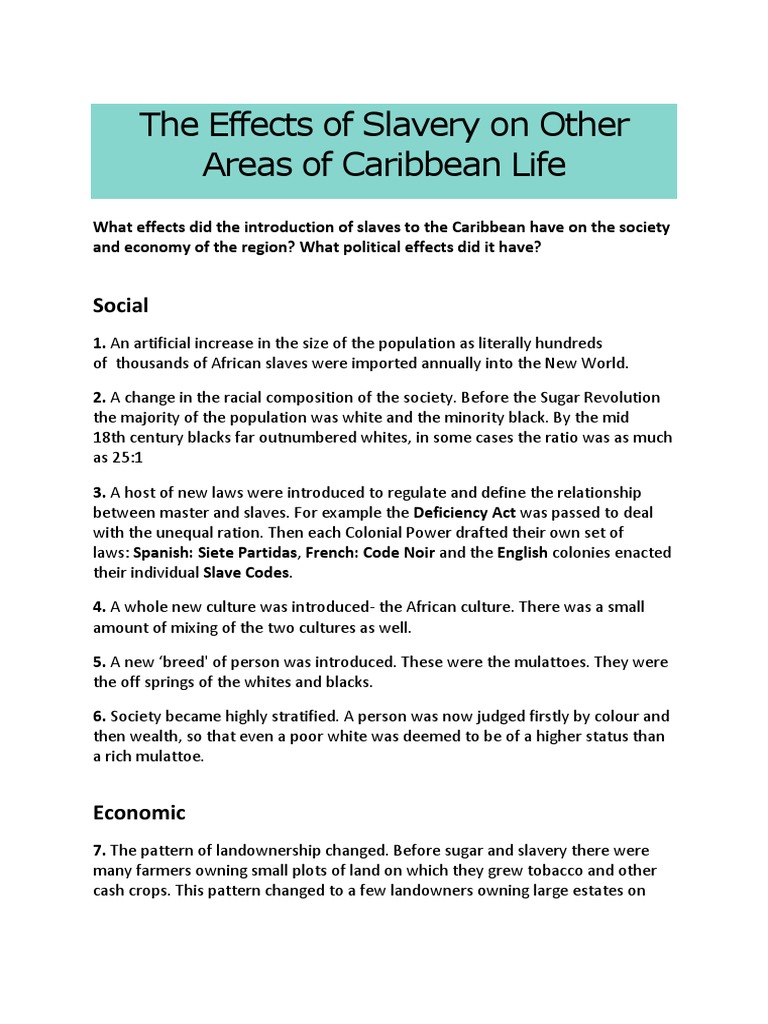 The Effects of Slavery On Other Areas of Caribbean Life | PDF ...